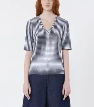 Max Mara Linen-blend Striped T-shirt - Blue