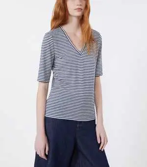 Max Mara Linen-blend Striped T-shirt - Blue