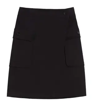 Max Mara Stretch Cotton Wrap Midi Skirt - Black
