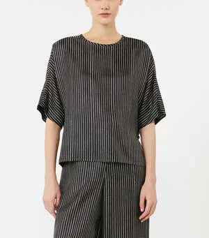 Max Mara Silk Stripe Short-sleeve Blouse - Black