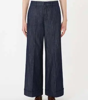 Max Mara Cotton-linen Denim Wide Leg Trousers