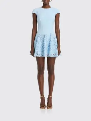 SELF-PORTRAIT Crêpe Mini Dress With Lace Inserts - Blue