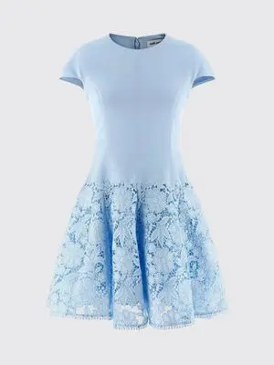 SELF-PORTRAIT Crêpe Mini Dress With Lace Inserts - Blue