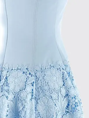 SELF-PORTRAIT Crêpe Mini Dress With Lace Inserts - Blue