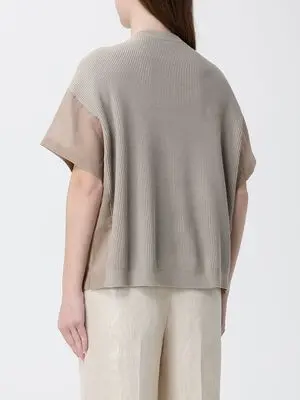 Brunello Cucinelli Ribbed Knit Top With Sheer Sleeves
