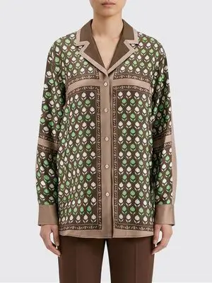 Tory Burch Silk Abstract Ethnic Pattern Long Sleeve Shirt