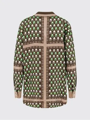 Tory Burch Silk Abstract Ethnic Pattern Long Sleeve Shirt