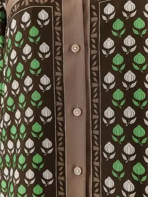 Tory Burch Silk Abstract Ethnic Pattern Long Sleeve Shirt