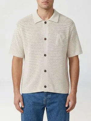 REPRESENT Cotton Blend Crochet Knit Polo Shirt - Beige