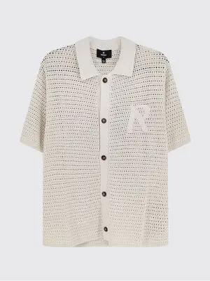 REPRESENT Cotton Blend Crochet Knit Polo Shirt