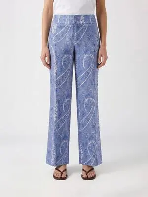 Etro Paisley Print Flared Silk Blend Trousers - Blue