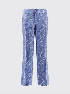 Etro Paisley Print Flared Silk Blend Trousers - Blue