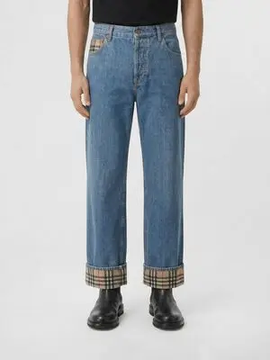 Burberry Cotton Denim Wide Leg Jeans - Blue