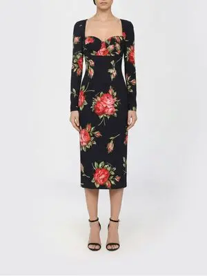 Dolce & Gabbana Floral Print Sweetheart Neck Sheath Midi Dress