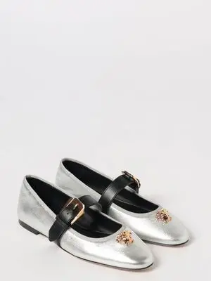 Versace Laminated Nappa Mary Jane Ballet Flats - Silver