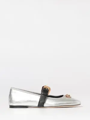 Versace Laminated Nappa Mary Jane Ballet Flats - Silver