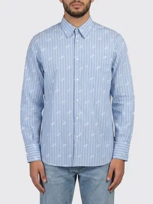 Gcds Striped Logo Cotton Casual Shirt - Gnawed Blue