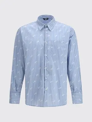 Gcds Striped Logo Cotton Casual Shirt - Gnawed Blue