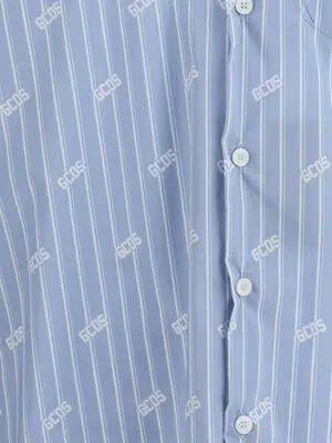 Gcds Striped Logo Cotton Casual Shirt - Gnawed Blue