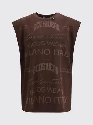 Gcds Sleeveless Top In Cotton With Logo - Coffee