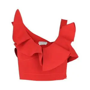 Alexander McQueen Ruffled Asymmetrical Cropped Top - Red