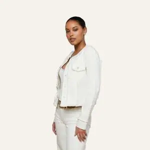 L'Agence Yarin Collarless Fray Jacket - Light Ecru