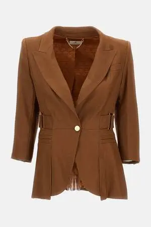 Elisabetta Franchi Linen-blend Jacket With Metallic Details - Brown