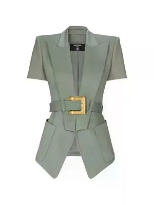 Balmain Anthem Belted Gabardine Jacket - Green
