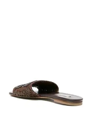 Casadei Braided Leather Flat Sandals - Brown