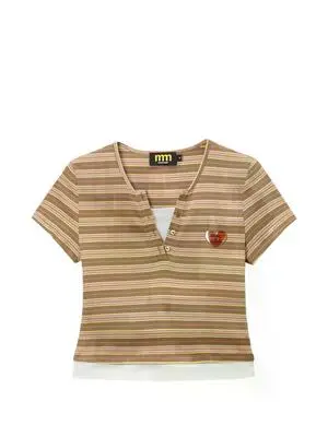 Mini Cream Striped T-shirts For Women
