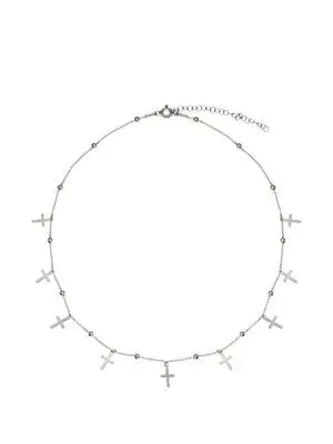 OBSIDIAN Cross Star Pendant Necklace - Silver