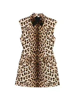 Sportmax Animal Print Mini Dress With Bow Detail - Neutrals