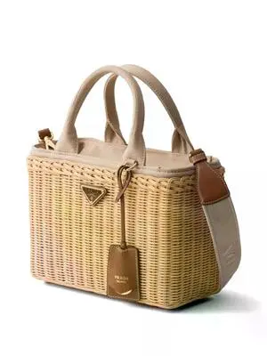 Prada Medium Wicker And Canvas Tote Bag