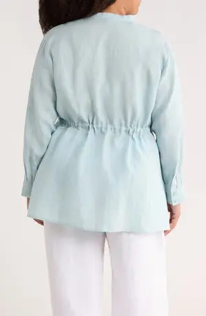 Eileen Fisher Split Neck Organic Linen Long Shirt - Breeze