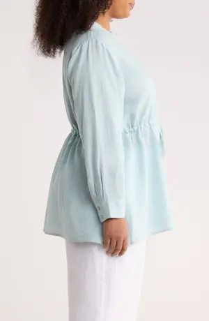 Eileen Fisher Split Neck Organic Linen Long Shirt - Breeze