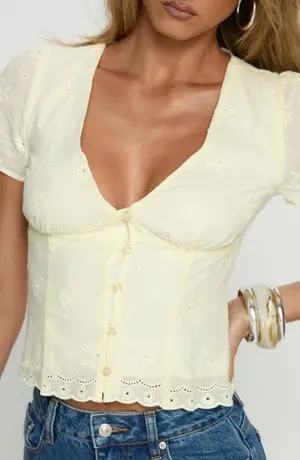 Princess Polly Isolda Embroidered Button-up Top