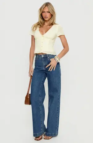 Princess Polly Isolda Embroidered Button-up Top