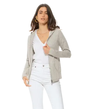 MONTICELLI CASHMERE Monticelli Cashmere Pure Cashmere Double Zip Hoodie Light Gray