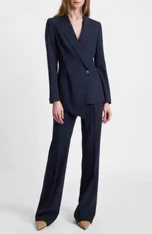 Santorelli Bethany Flared Pant In Virgin Wool Stretch - Midnight