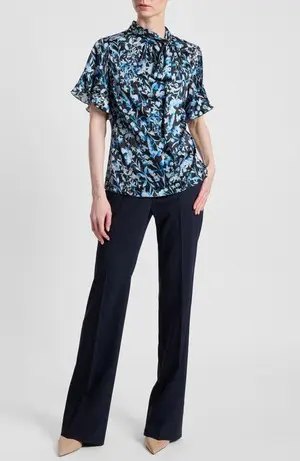 Santorelli Athena Floral Blouse With Short Flutter Sleeves