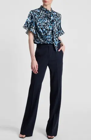 Santorelli Athena Floral Blouse With Short Flutter Sleeves