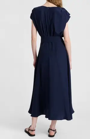 Santorelli Mandy Ruffled Faux Wrap Silk Midi Dress