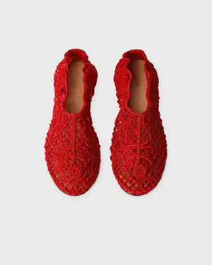 ODISSI Iris Crocheted Ballet Flats - Red