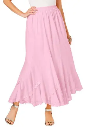 ROAMAN'S Lace-trimmed Cotton Midi Skirt - Primrose