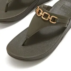 Fitflop Lulu Square-chain Tp Sandal - Deep Olive