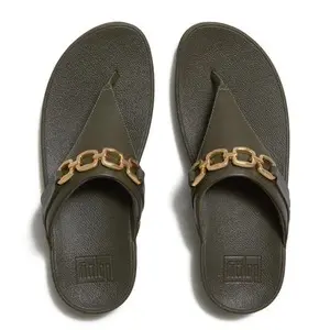 Fitflop Lulu Square-chain Tp Sandal - Deep Olive