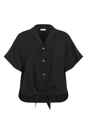 City Chic Kalea Tie-front Button-up Shirt - Black