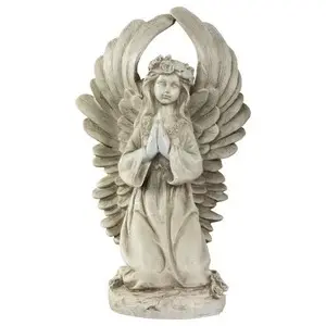 NORTHLIGHT 15.25" Angel Kneeling In Prayer Outdoor Garden Statue - Gray