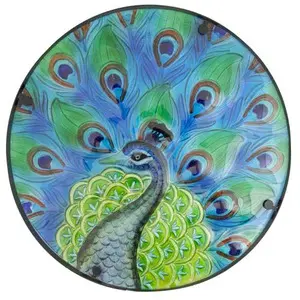 NORTHLIGHT 19" And Green Peacock Glass Patio Side Table