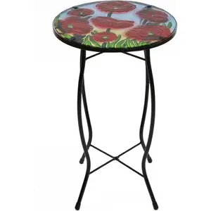 NORTHLIGHT 19" Floral Poppies Glass Patio Side Table - Red